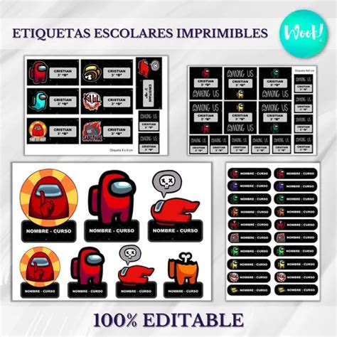 Kit Imprimible Etiquetas Escolares Among Us Editables En Venta En Río