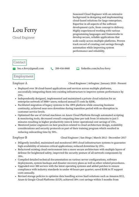 Cloud Engineer Resume CV Example And Writing Guide
