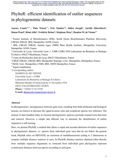 Pdf Phylter Efficient Identification Of Outlier Sequences In