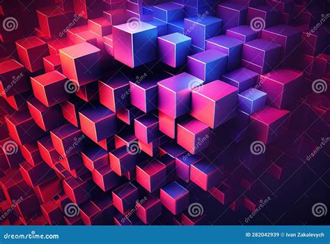 Waves From Red Violet And Blue Cubes Or Boxes Array Illustration Ai Genrative Stock
