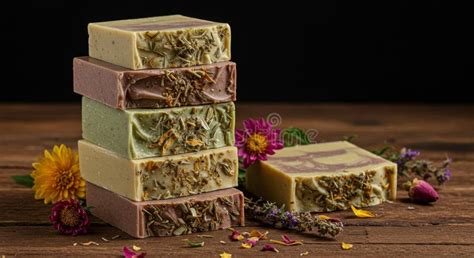 Handmade Herbal Soap Stack A Stack Of Artisan Herbal Soaps Showcasing
