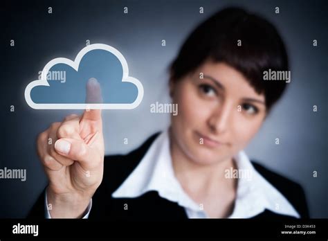 Cloud Computing Concept Woman Hand Click On Cloud Icon Stock Photo Alamy