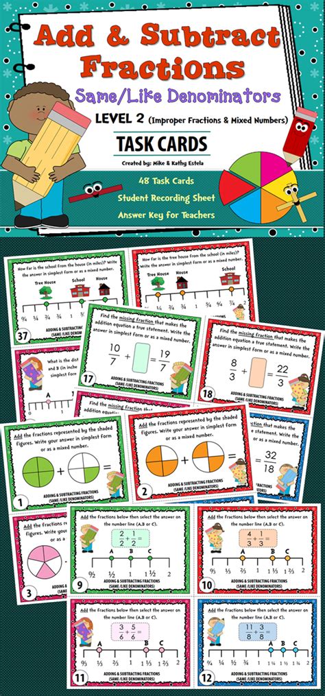 Adding And Subtracting Fractions With Like Denominators Task Cards