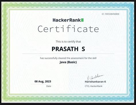Prasath S On Linkedin I Had Successfully Completed Basic Of Java In Hacker Rank