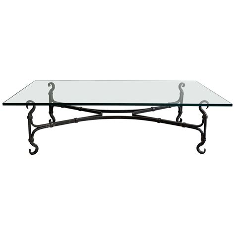 Large Gothic Artisan Handwrought Iron And Glass Coffee Table For Sale