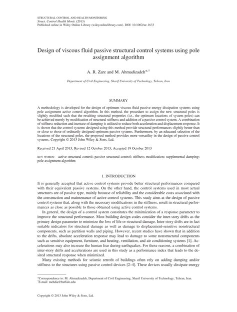 Pdf Design Of Viscous Fluid Passive Structural Control Systems Using