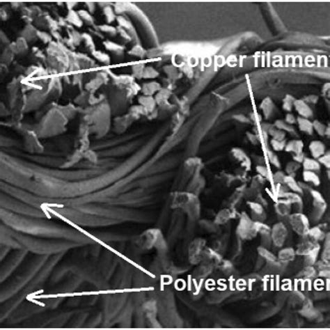 The Optical Microscope At 100x View Of A Polyester With Copper