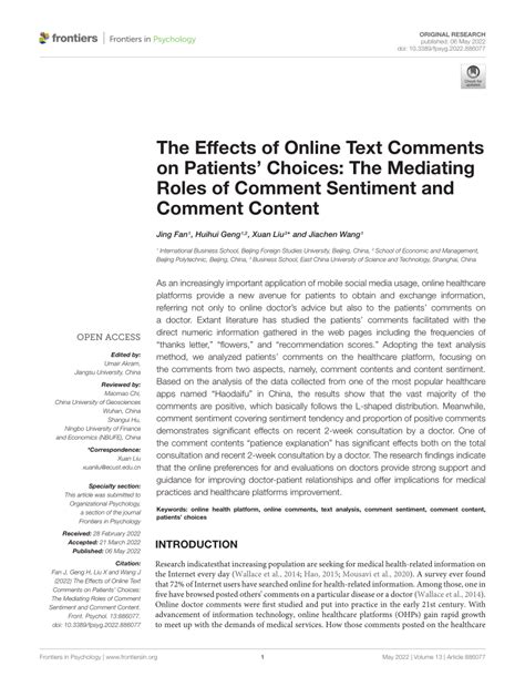 Pdf The Effects Of Online Text Comments On Patients Choices The Mediating Roles Of Comment