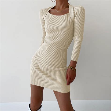Square Neck Sexy Slim Body Sweater Dress