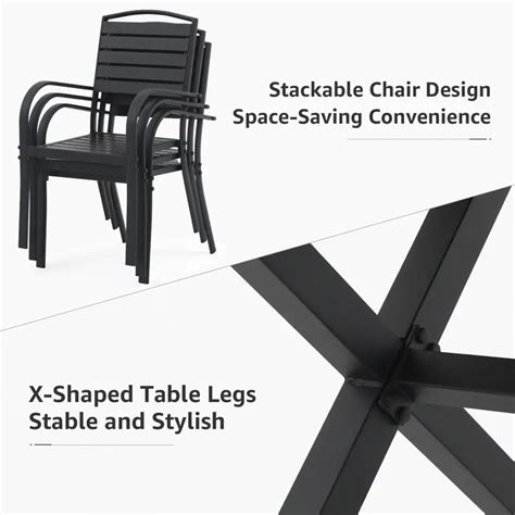 안뜰 식사 세트 고용량 테이블과 쌓을 수 있는 나무 플라스틱 의자가 있는 야외 식사 세트 정원 마당 및 수영장용 전천후 방지 파티오 가구 세트 블랙 Temu에서