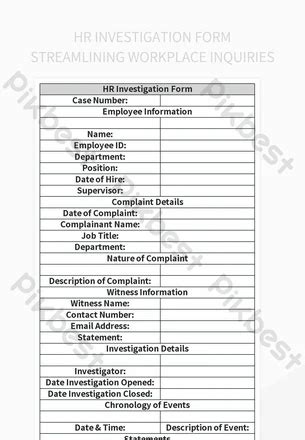 HR Investigation Summary Report Excel Template Free Download Pikbest