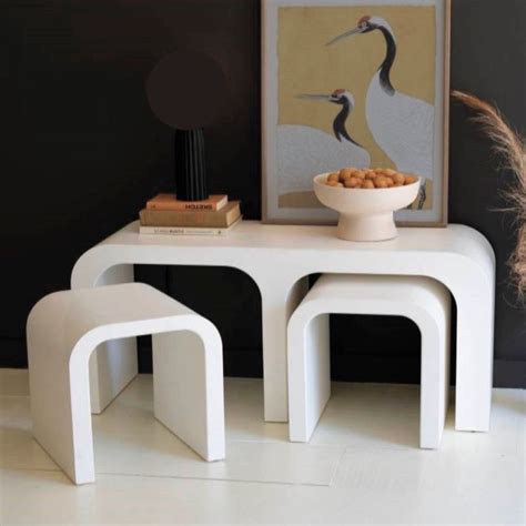 White Wood Rectangle Console With Nesting Accent Tables
