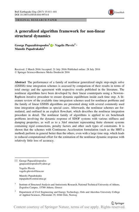 A Generalized Algorithm Framework For Non Linear Structural Dynamics