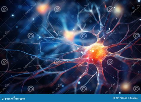 Neural Network Macro View Nerve Cell With Dendrites Neuron Close Up Stock Image