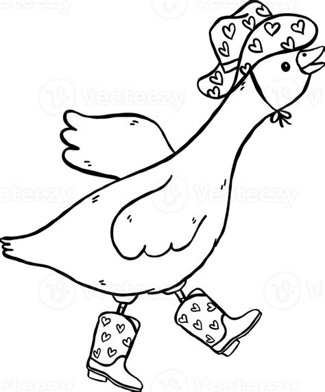 Silly Goose Outline On The Loose Western Hand Drawn Doodle 59407538 Png