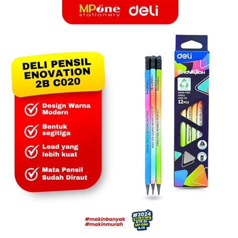Kayu 1box Deli Pencil 2b Cover Gradation Enovation Ec020triangular