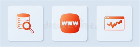 Set Website Template Server And Graph Chart Infographic White Square Button Vector Stock