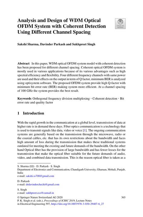 Pdf Analysis And Design Of Wdm Optical Ofdm System With Coherent
