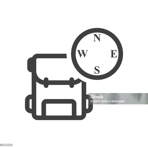 나침반이있는 여행 배낭 간단한 선형 아이콘 여행자를 위한 세트이미지입니다 순수한 흰색 배경에 격리된 벡터입니다 가방에 대한 스톡 벡터 아트 및 기타 이미지 Istock