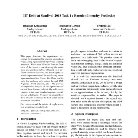 Iit Delhi At Semeval 2018 Task 1 Emotion Intensity Prediction Acl Anthology
