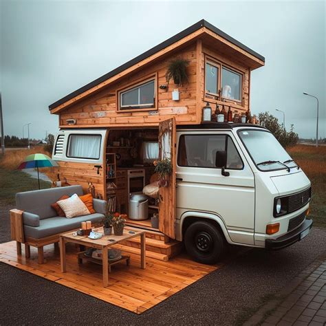 Van Parked In Front Of A Tiny House