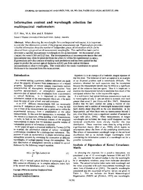 Pdf Information Content And Wavelength Selection For Multispectral