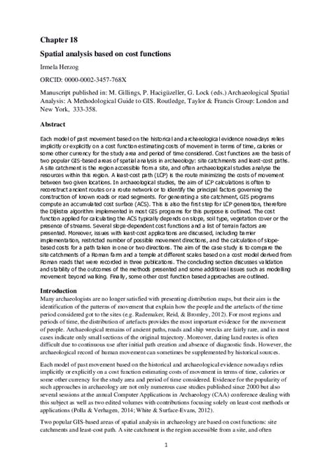 Pdf Spatial Analysis Based On Cost Functions