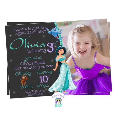 Princess Jasmine Invitation Aladdin Birthday Cute Pixels Shop
