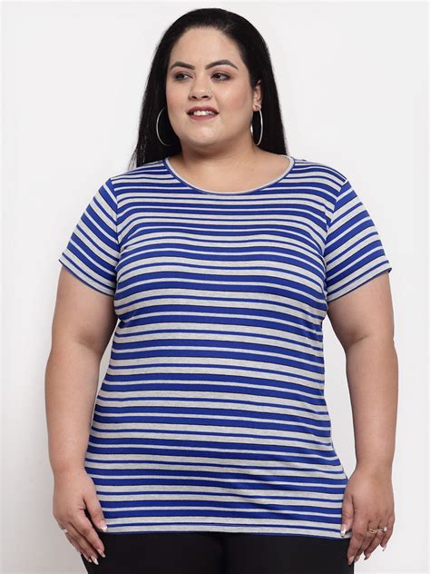 Buy Pluss Women Plus Size Blue Striped T Shirt Tshirts For Women