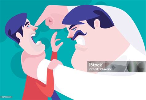 화난 상사가 직원을 붙잡고 비난하는 것 업무 회의에 대한 스톡 벡터 아트 및 기타 이미지 업무 회의 2명 가리키기