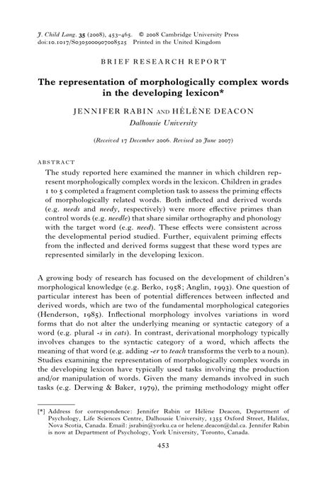 Pdf The Representation Of Morphologically Complex Words In The