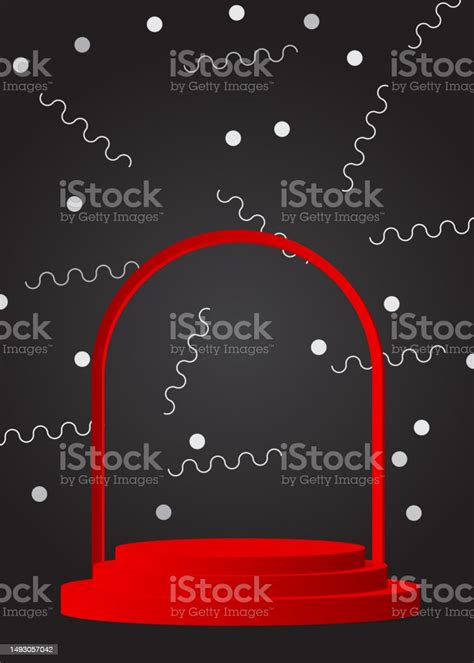 검정 흰색 및 빨간색 제품 디스플레이 모형 실린더 받침대 연단 프레젠테이션을 위한 추상적인 미래 무대 쇼케이스 사실적인 벡터