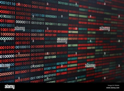 Computer Virus Infection Rows Of Binary Codes Randomly Colored Red And Blue On Black Screen