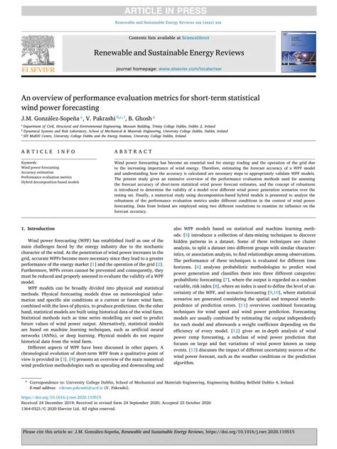 Pdf An Overview Of Performance Evaluation Metrics For Short Term Statistical Wind Power