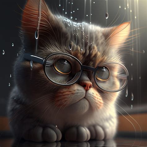 Premium Photo Cute Cat Lazy And Sad With Glasses Ai Generated Art