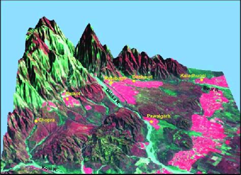 3d Perspective View Obtained By Draping The Irs P6 Liss Iii Band 2 3 4 Download Scientific
