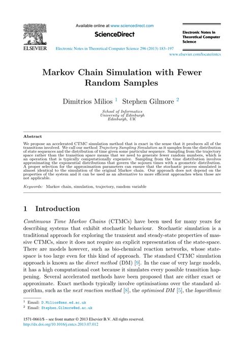 Pdf Markov Chain Simulation With Fewer Random Samples