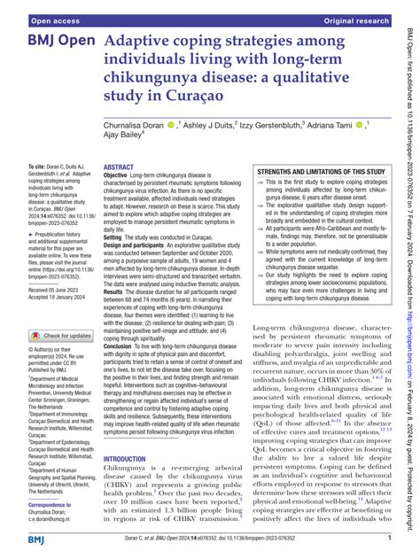 Pdf Adaptive Coping Strategies Among Individuals Living With Long Term Chikungunya Disease A