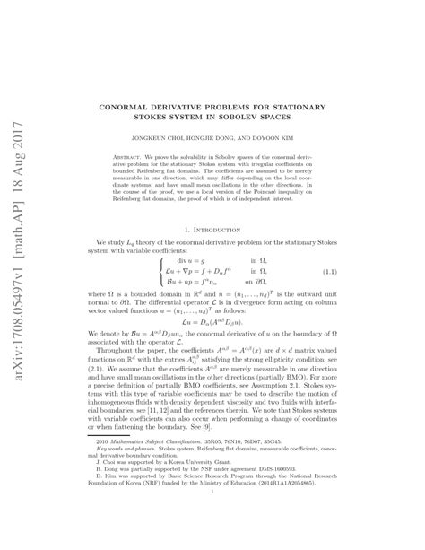 Pdf Conormal Derivative Problems For Stationary Stokes System In