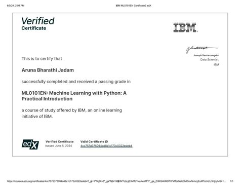 Aruna Bharathi Jadam On Linkedin Ceetifucation Machinelearning Datascience Python Ibm Edx