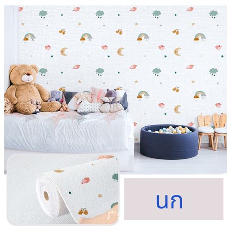 Wjt วอลเปเปอร์ 3มิติ 3d Wallpaper ติดผนังห้องนอน ห้องเด็ก กว้าง50cm มีกาวในตัว พร้อมส่ง Shopee