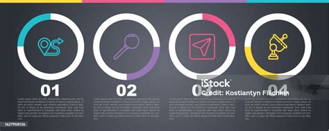 라인 경로 위치 푸시 핀 도시지도 내비게이션 및 레이더의 인포 그래픽을 설정합니다 비즈니스 인포그래픽 템플릿입니다 벡터 Brand Name Smart Phone에 대한 스톡