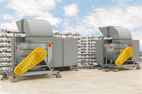 환기 시스템에서 산업 용 원심 팬 및 산업 용 에어컨의 배기 통풍구 높은 건물에서 마천루 지붕 꼭대기입니다 0명에 대한 스톡 사진 및 기타 이미지 Istock