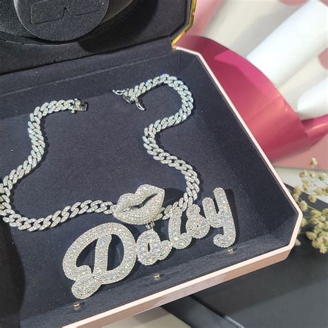 Sexy Lip Clasp Custom Cursive Letter Nameplate Customize Icy Name