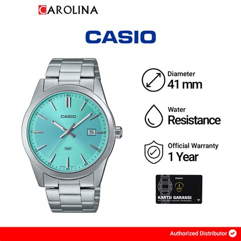 Jual Jam Tangan Pria Casio Mtp Vd03d 2a3 Turquoise Dial With Stainless Steel Band Shopee Indonesia
