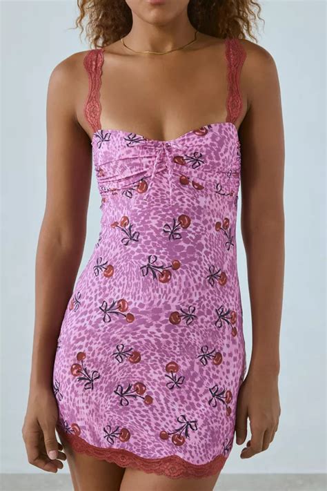 Out From Under Mon Amor Lace Strap Mesh Slip Urban Outfitters