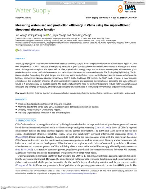 Pdf Measuring Water Used And Production Efficiency In China Using The Super Efficient