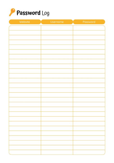 Printable Password Sheet