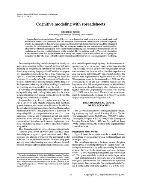 Fillable Online Cognitive Modeling With Spreadsheets Fax Email Print Pdffiller