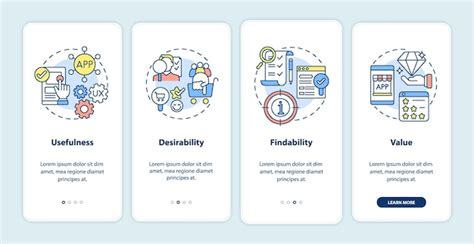 Premium Vector Ux Principles Onboarding Mobile App Page Screen Usefulness Desirability